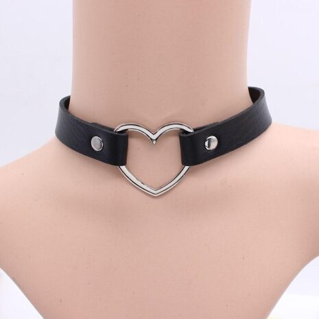 Metal Heart Shaped Leather Choker Necklace - ALTstyled